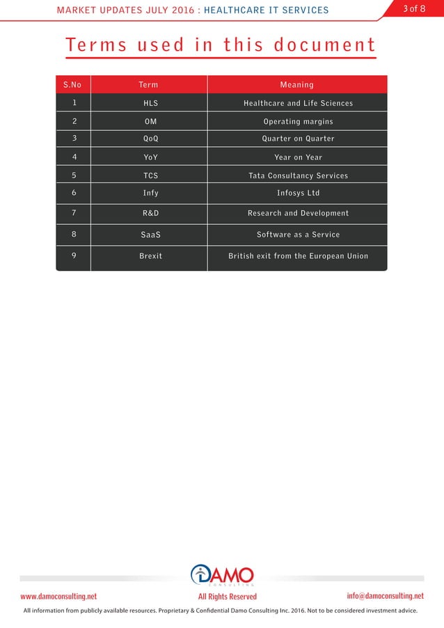 Healthcare IT services market - Q1 scorecard July 2016 | PDF