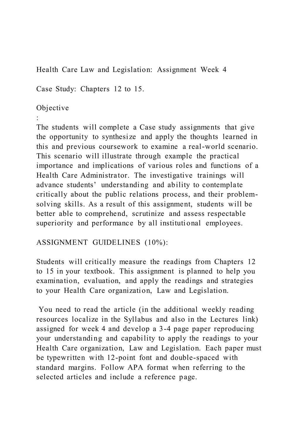 Health Care Law and Legislation Assignment Week 4Case Study | PDF