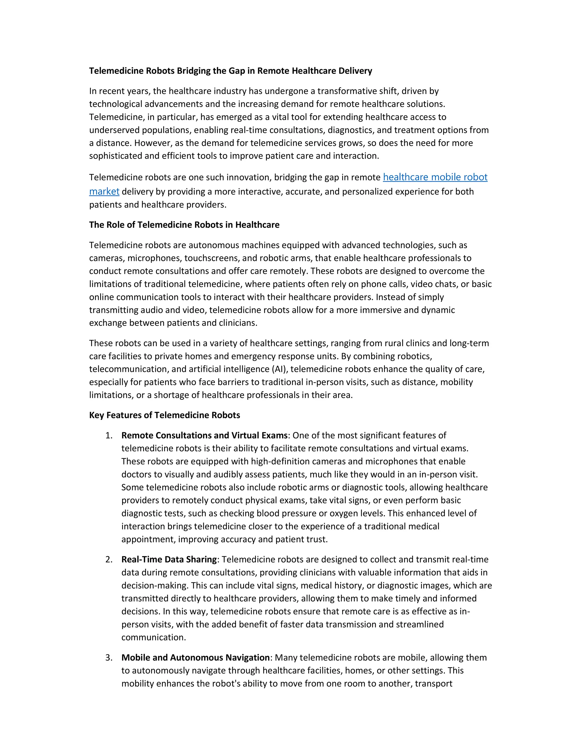 Telemedicine Robots Bridging the Gap in Remote Healthcare Delivery | PDF