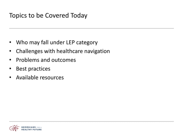 Healthcare navigation for limited english proficiency (lep) groups | PPT
