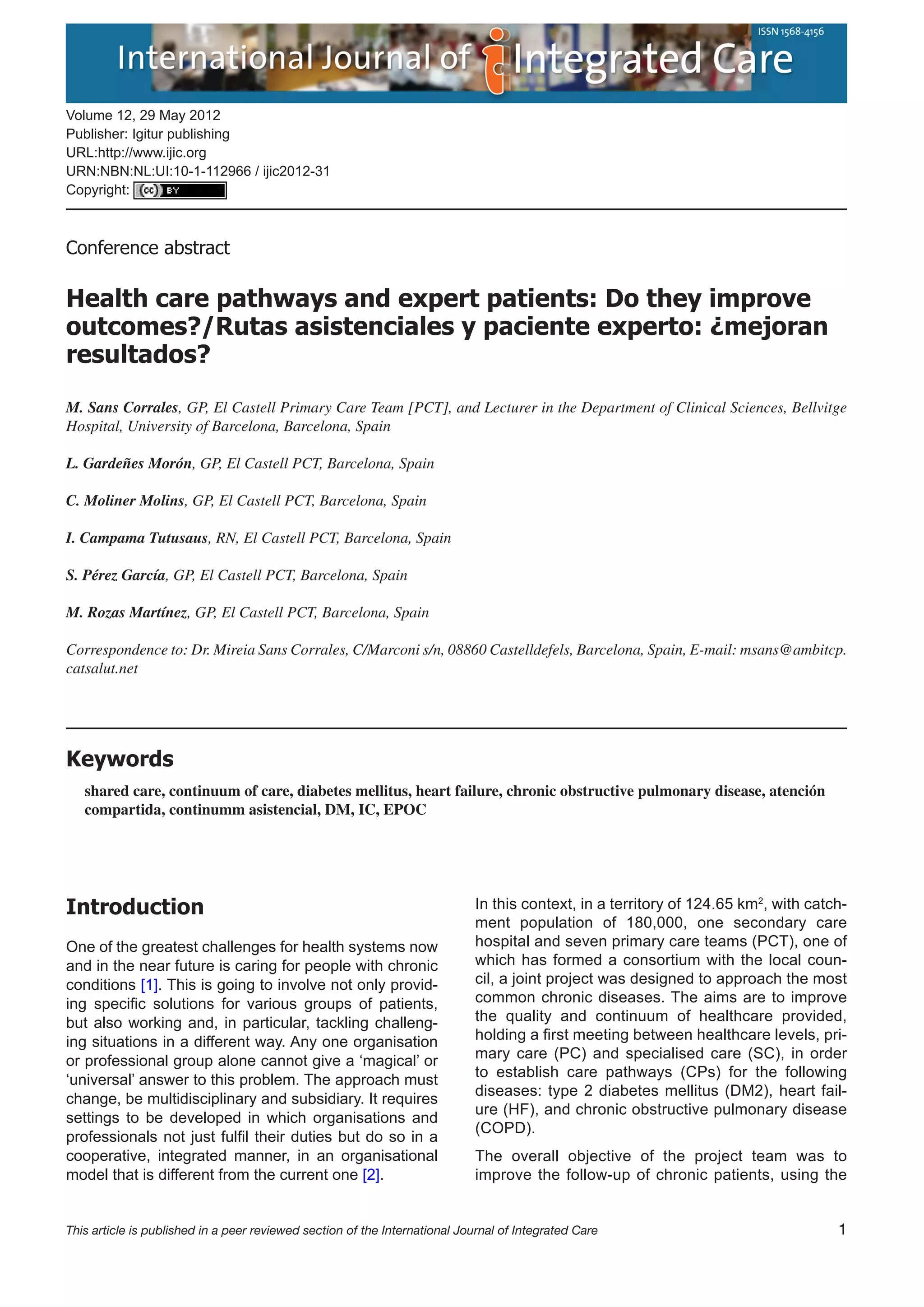 Health care pathways and expert patients may 2012 | PDF