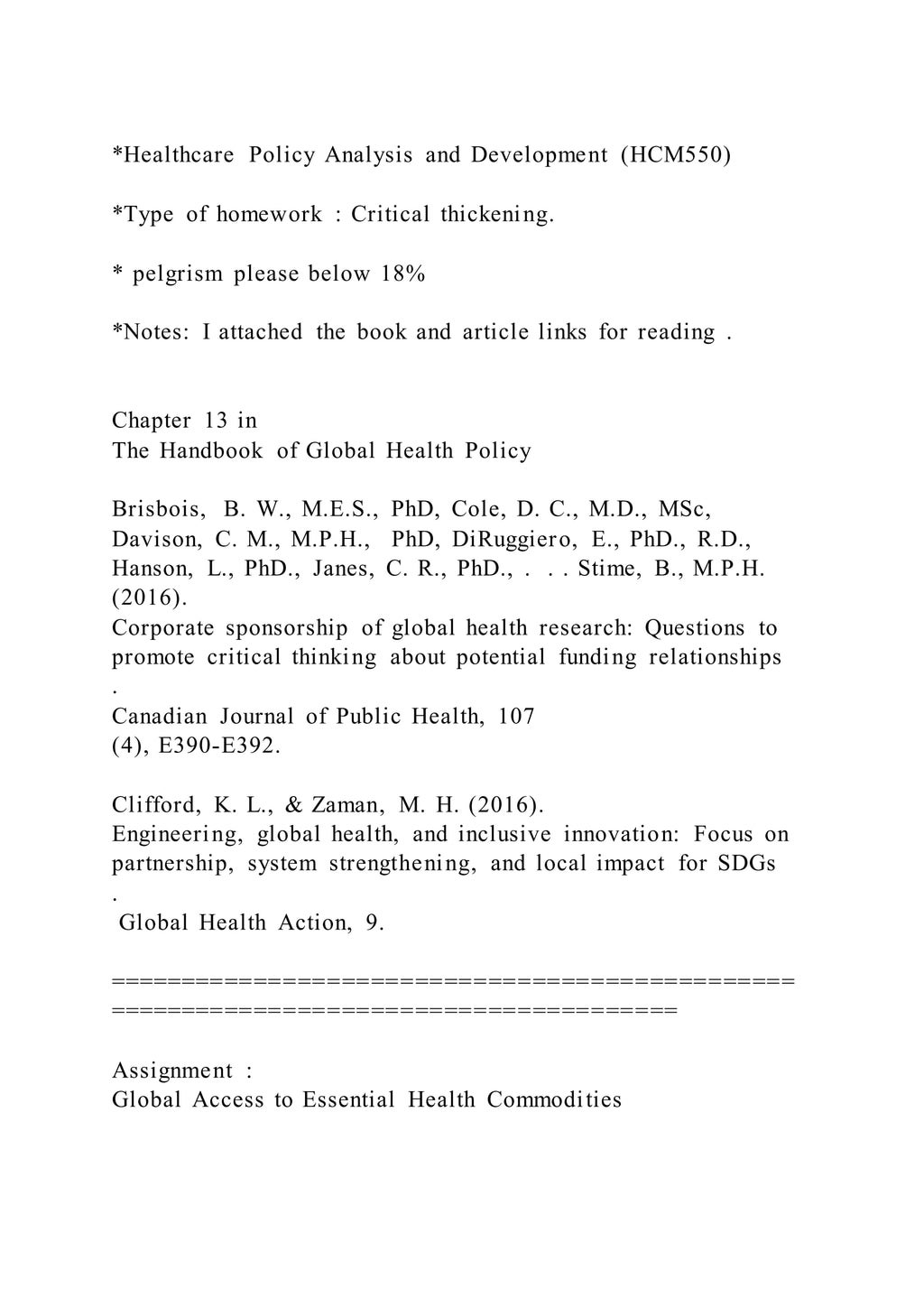 Healthcare Policy Analysis and Development (HCM550)Type of hom | PDF