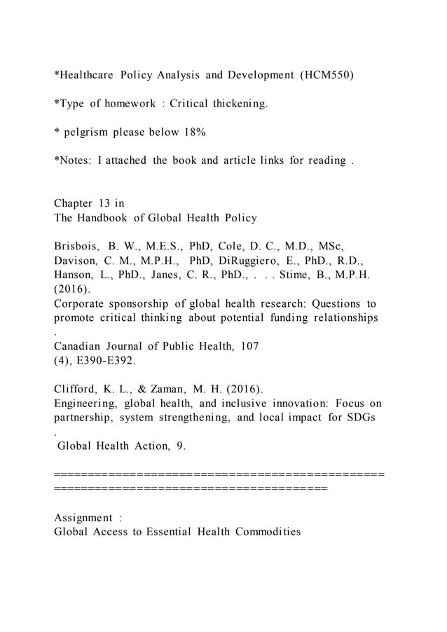 Healthcare Policy Analysis and Development (HCM550)Type of hom | PDF