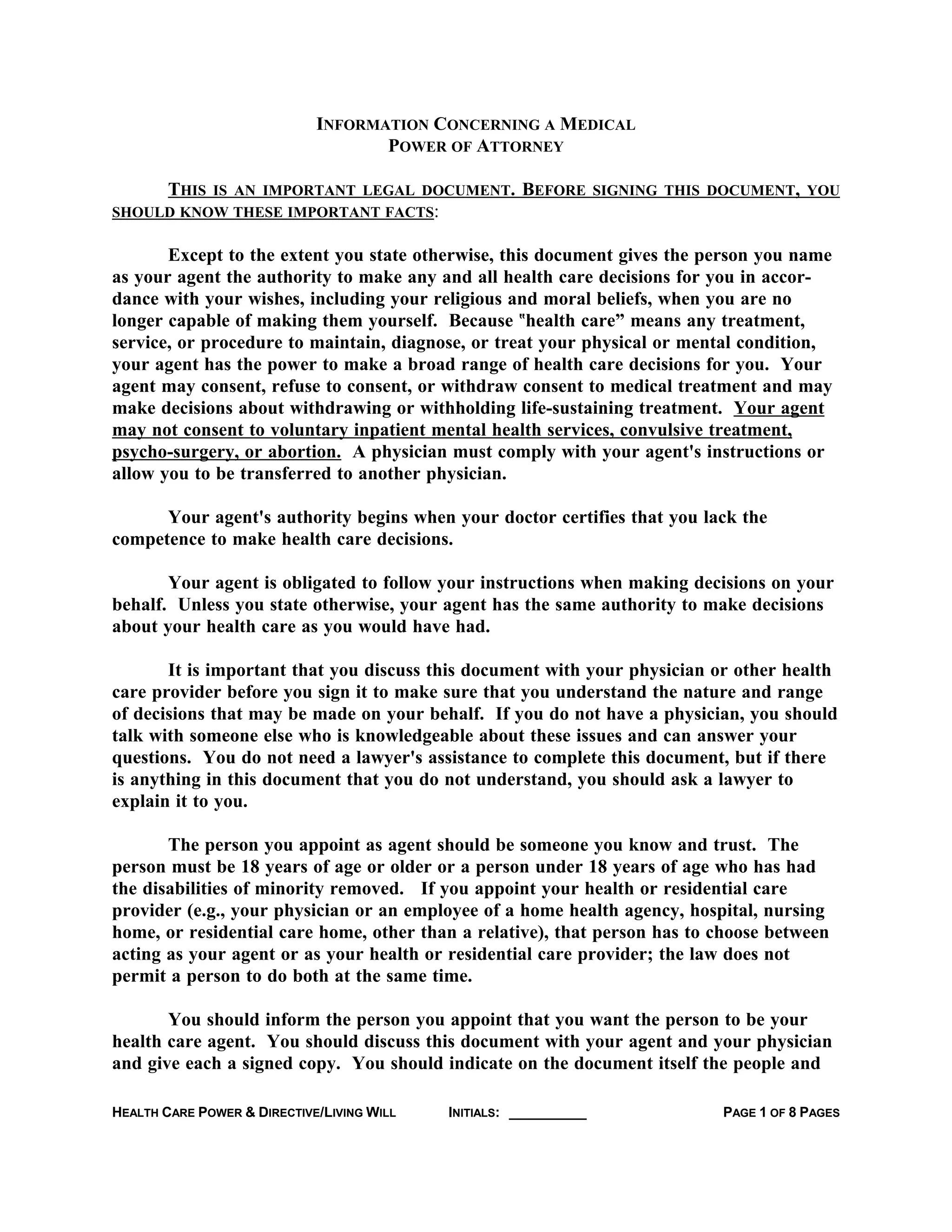 Healthcare Power of Attorney Living Will | PDF