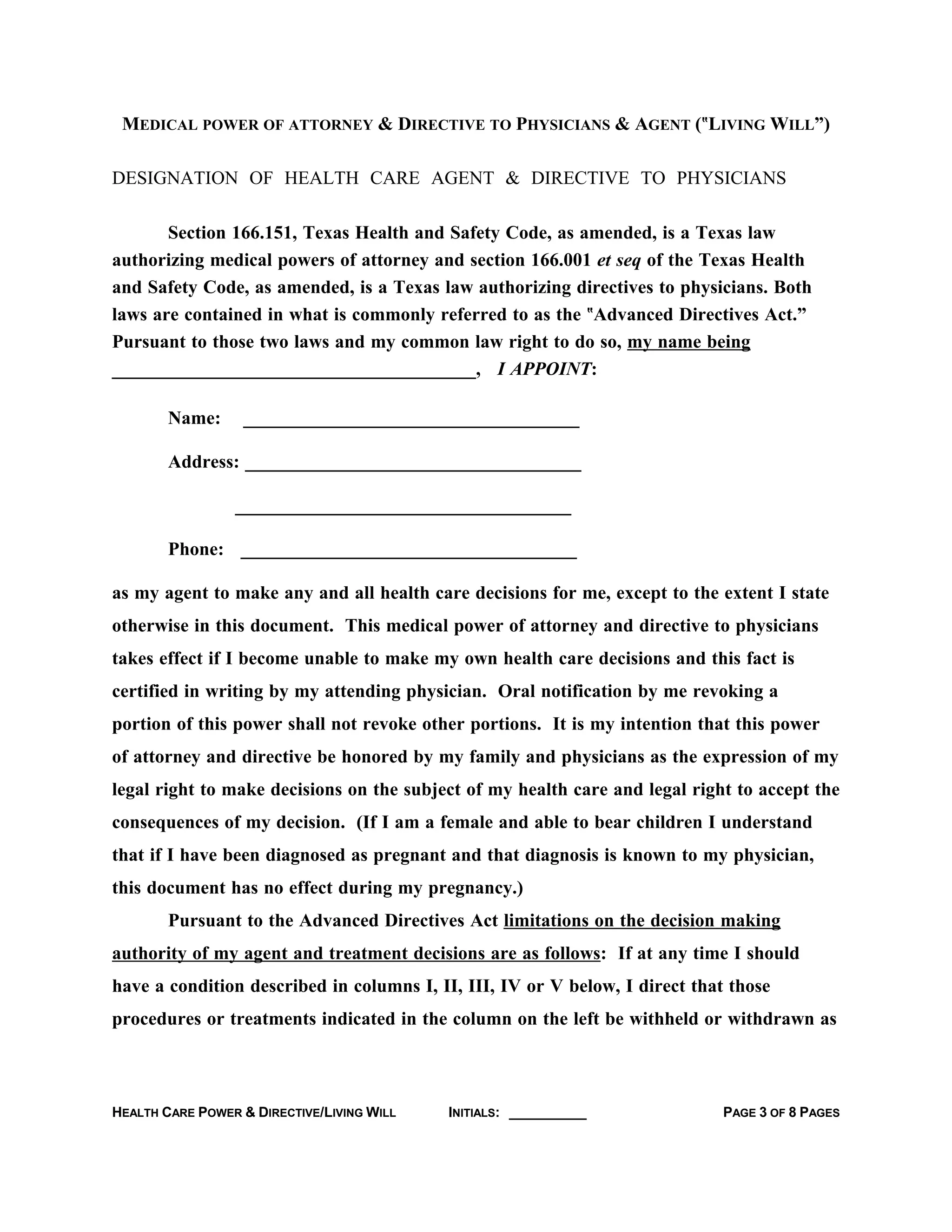 Healthcare Power of Attorney Living Will | PDF