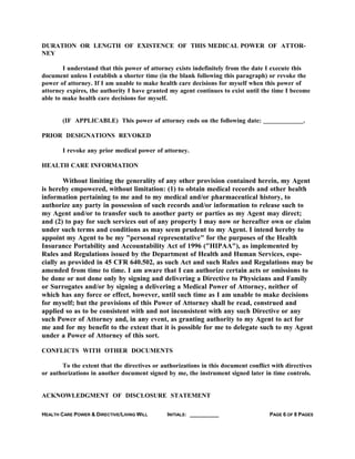 Healthcare Power of Attorney Living Will | PDF