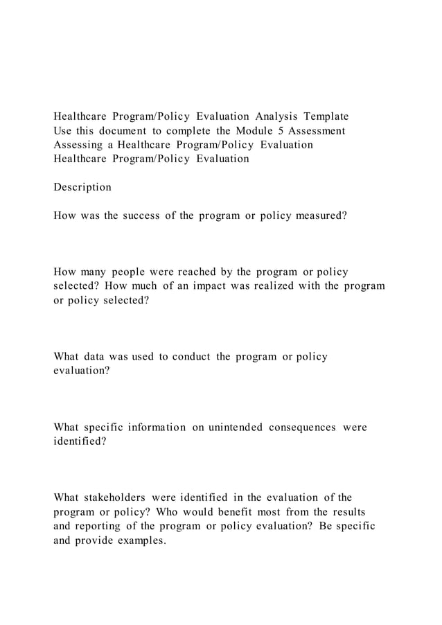 Healthcare ProgramPolicy Evaluation Analysis TemplateUse th | PDF