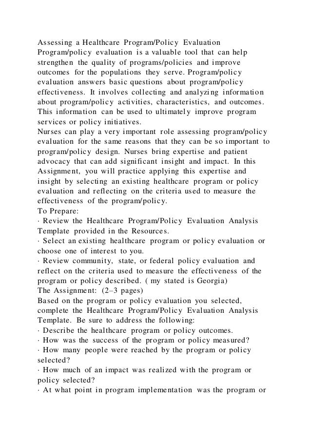 Healthcare ProgramPolicy Evaluation Analysis TemplateUse this | DOCX