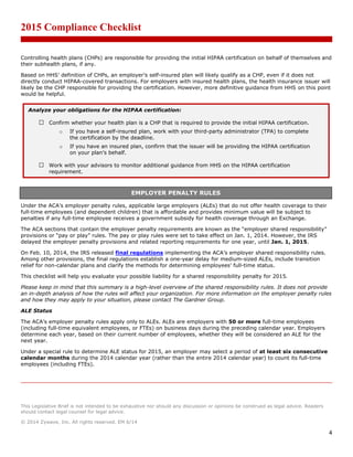 Health Care Reform 2015 Compliance Checklist | PDF