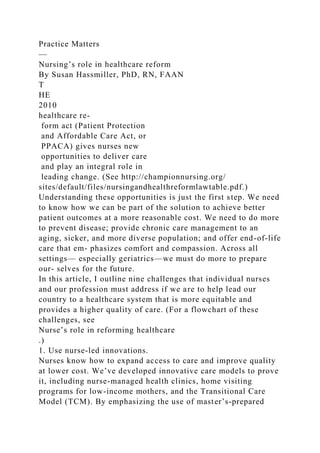 Health Care Reform (The Affordable Care Act) .docx