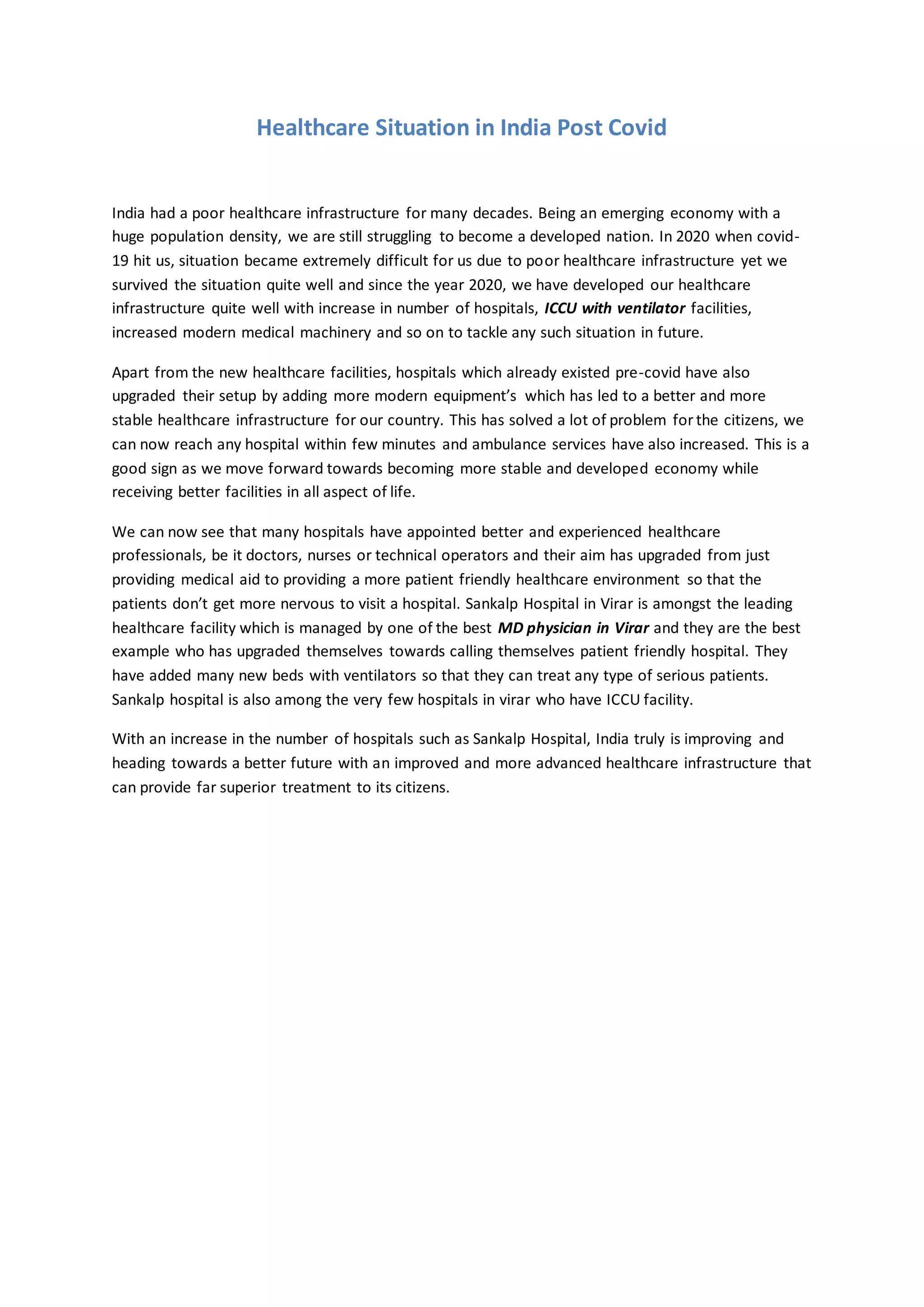 Healthcare Situation in India Post Covid.pdf | Healthcare Industry ...