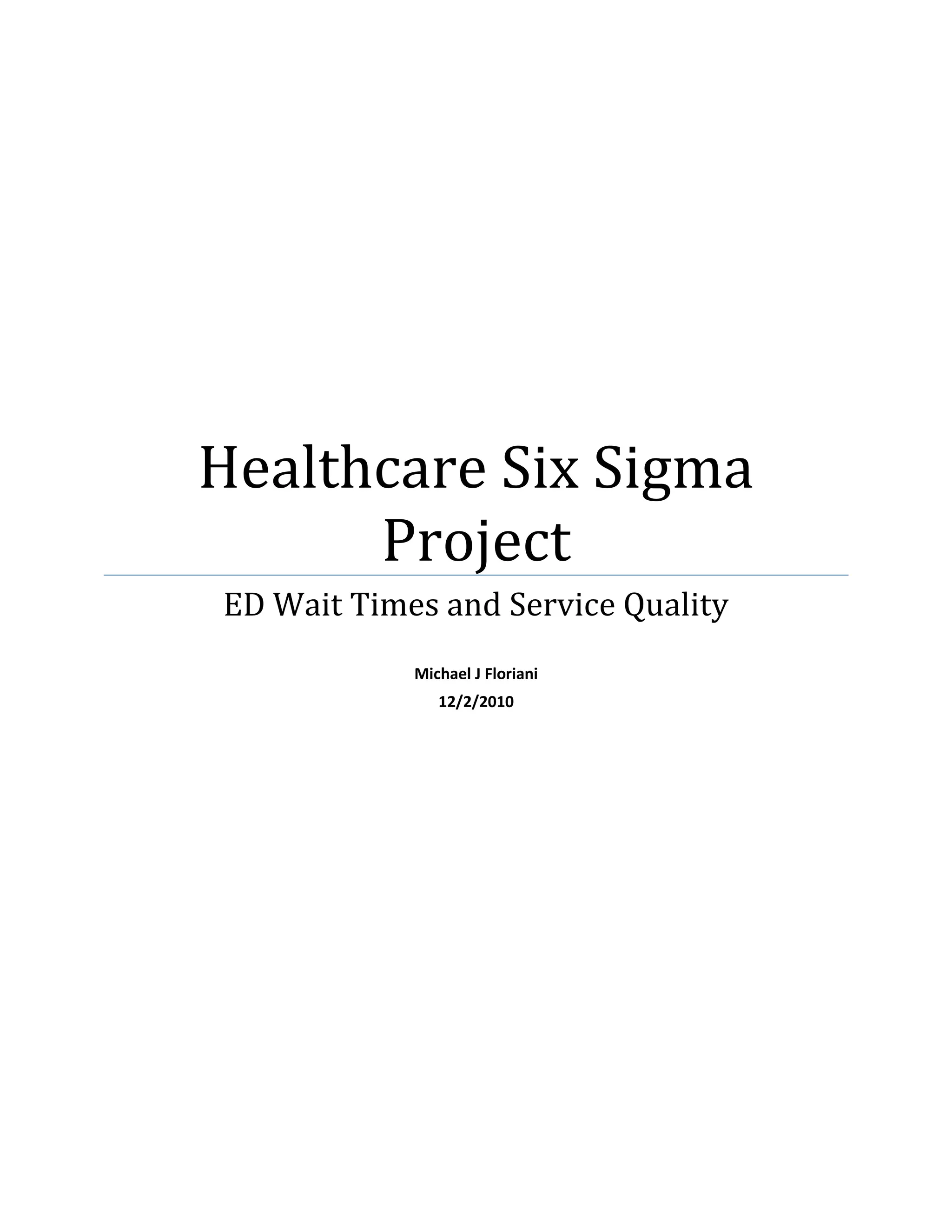 Healthcare Six Sigma Project | DOCX