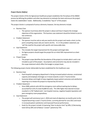 Healthcare Six Sigma Project | DOCX