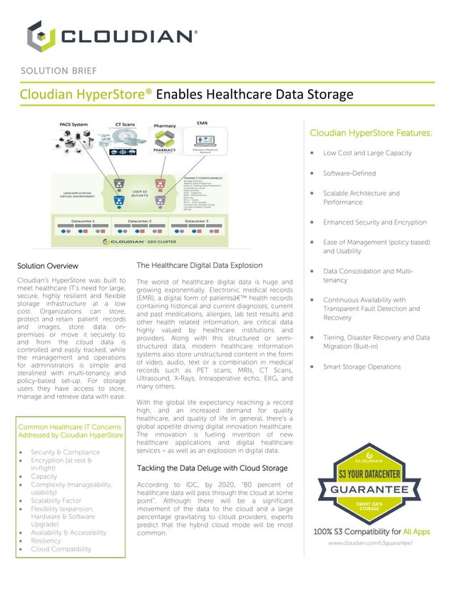 Cloudian HyperStore Enables Healthcare Data Storage | PDF