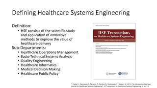 Healthcare Systems Engineering | PPT