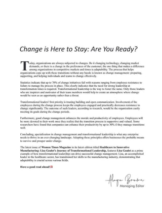 Healthcare to Innovative Manufacturing Lisa Goulet’s Journey of ...