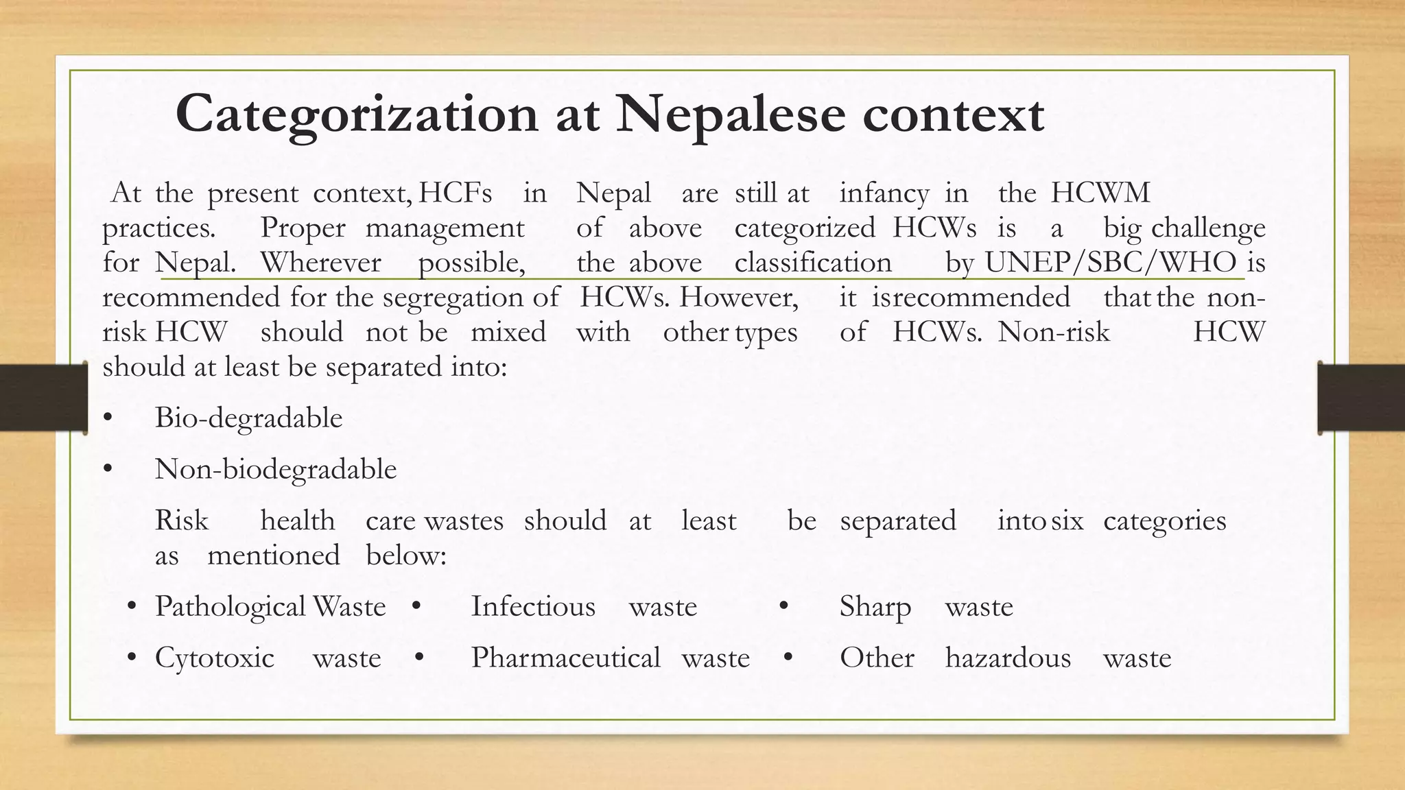 Health care waste management guideline 2014, Nepal | PPTX