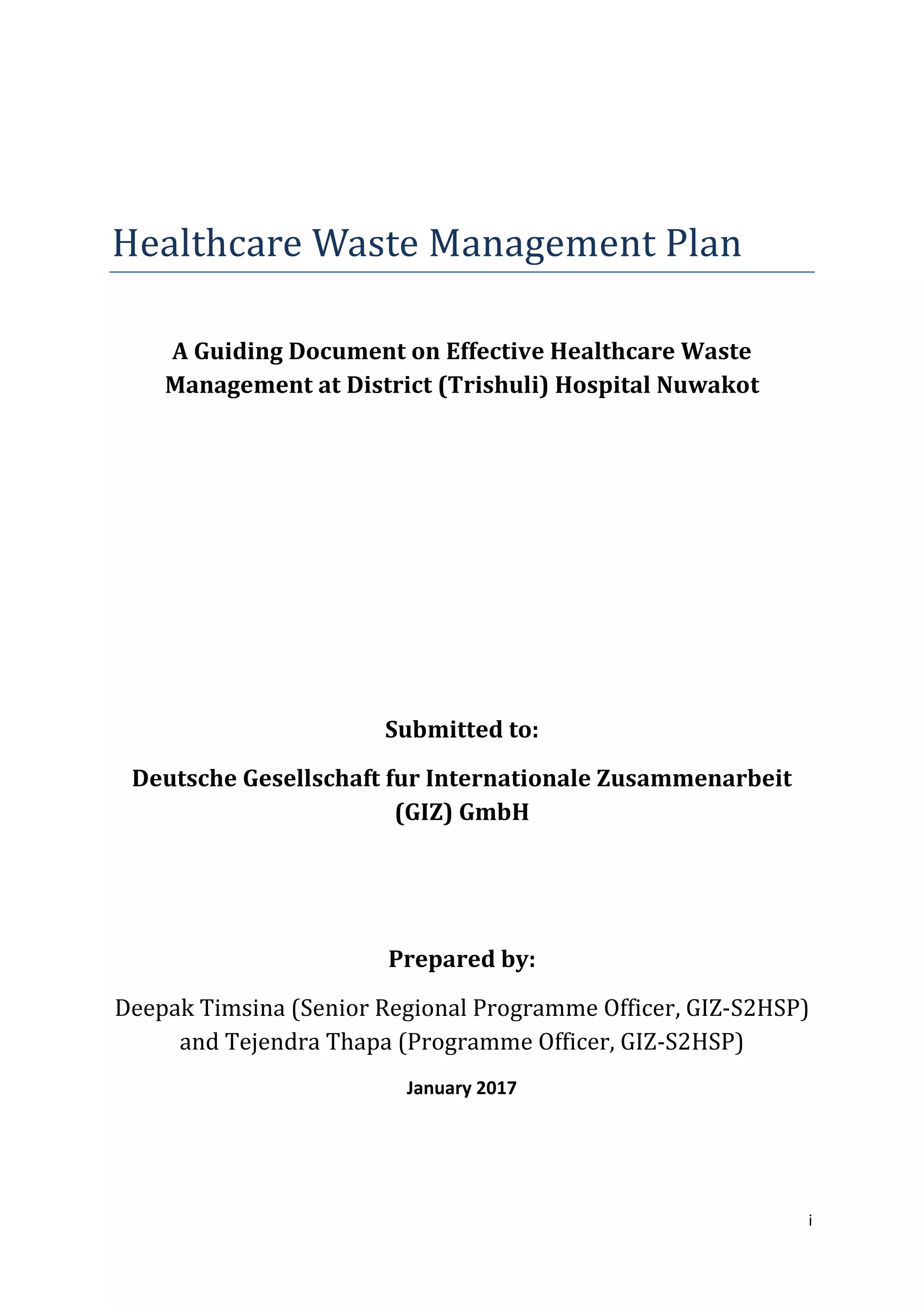 Healthcare Waste Management Plan- 2017 | PDF