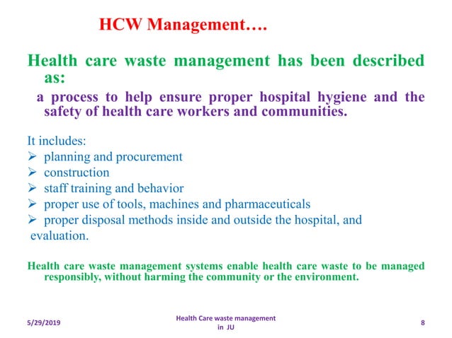 Health care waste management pptx | PPTX | Healthcare Industry | Industries