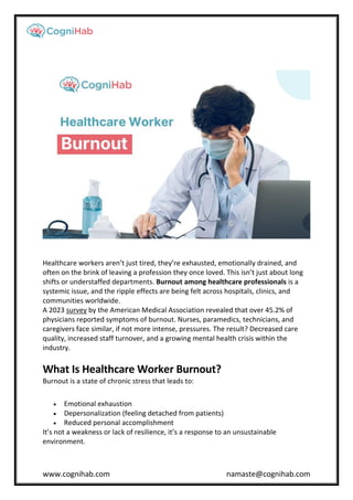 Healthcare Worker Burnout: The Silent Crisis in Modern Health System | PDF