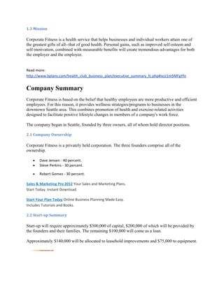 Health club business plan | DOC