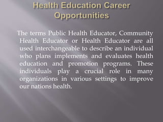 Health education career opportunities | PPT