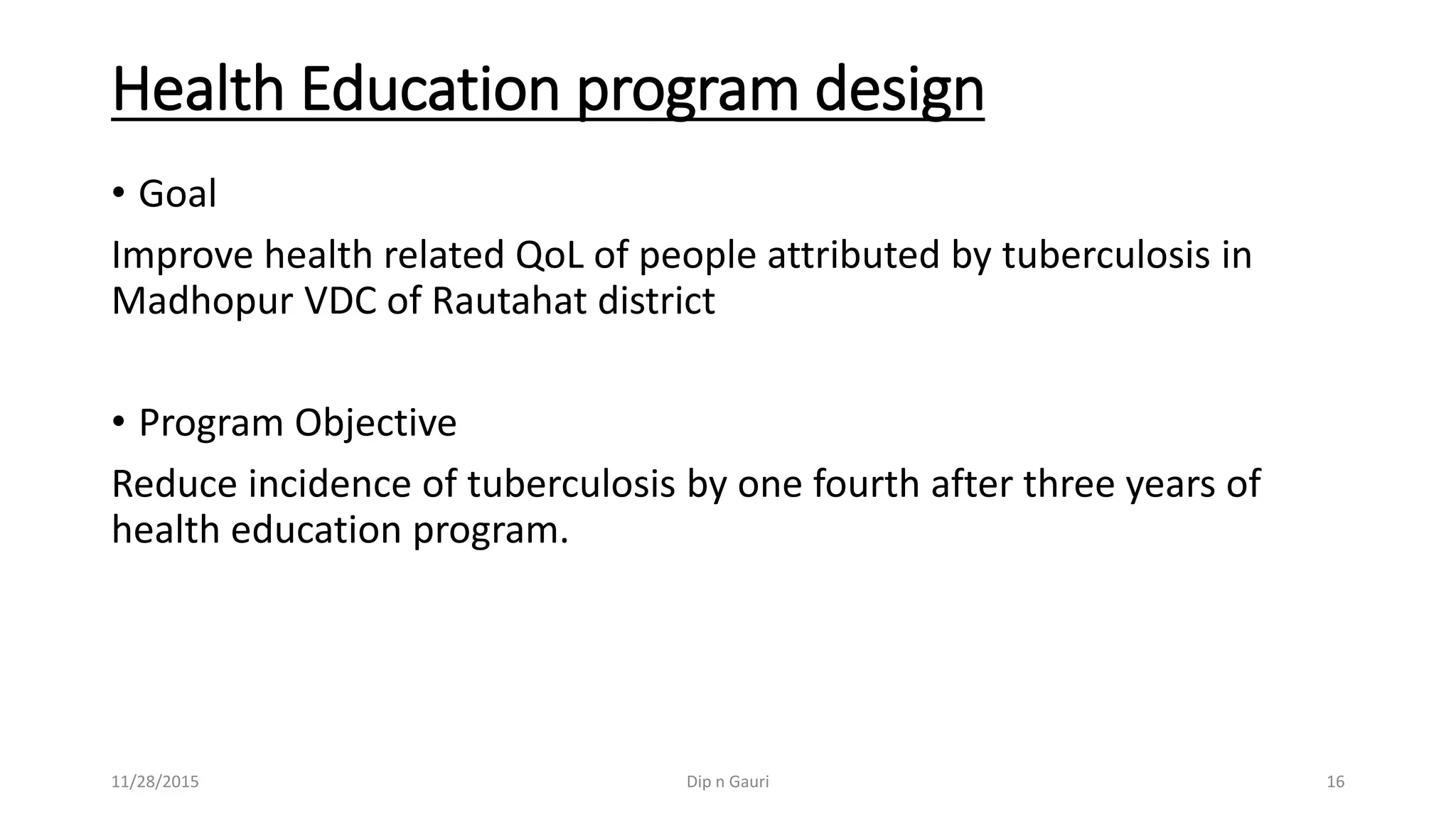 Health education program on prevention of tuberculosis | PPTX