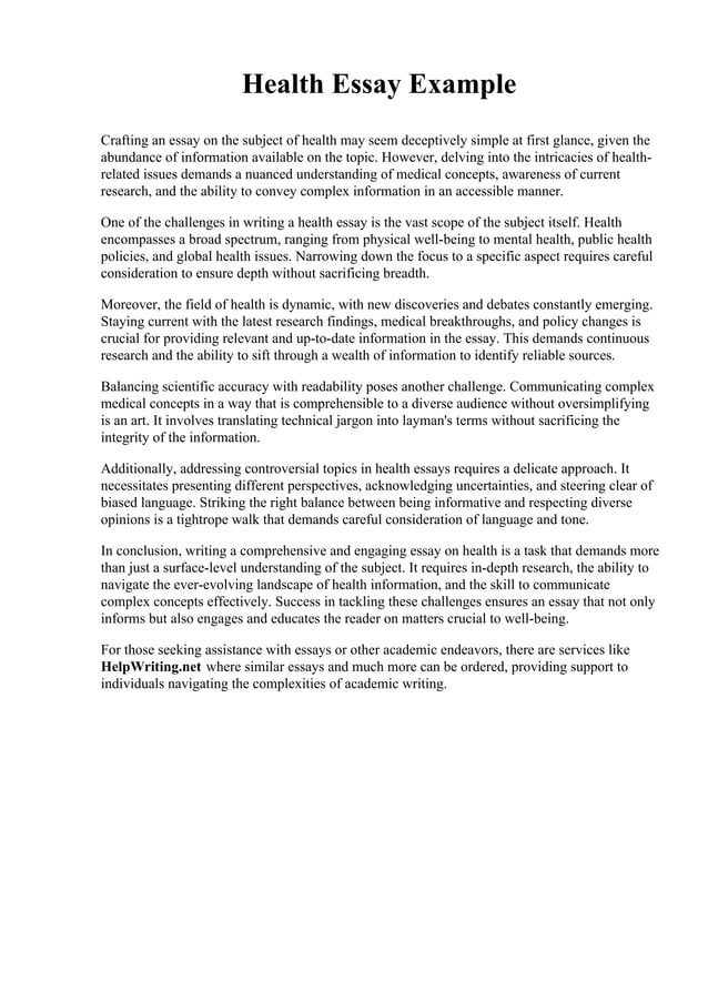 Health Essay Example | PDF | Medical Health