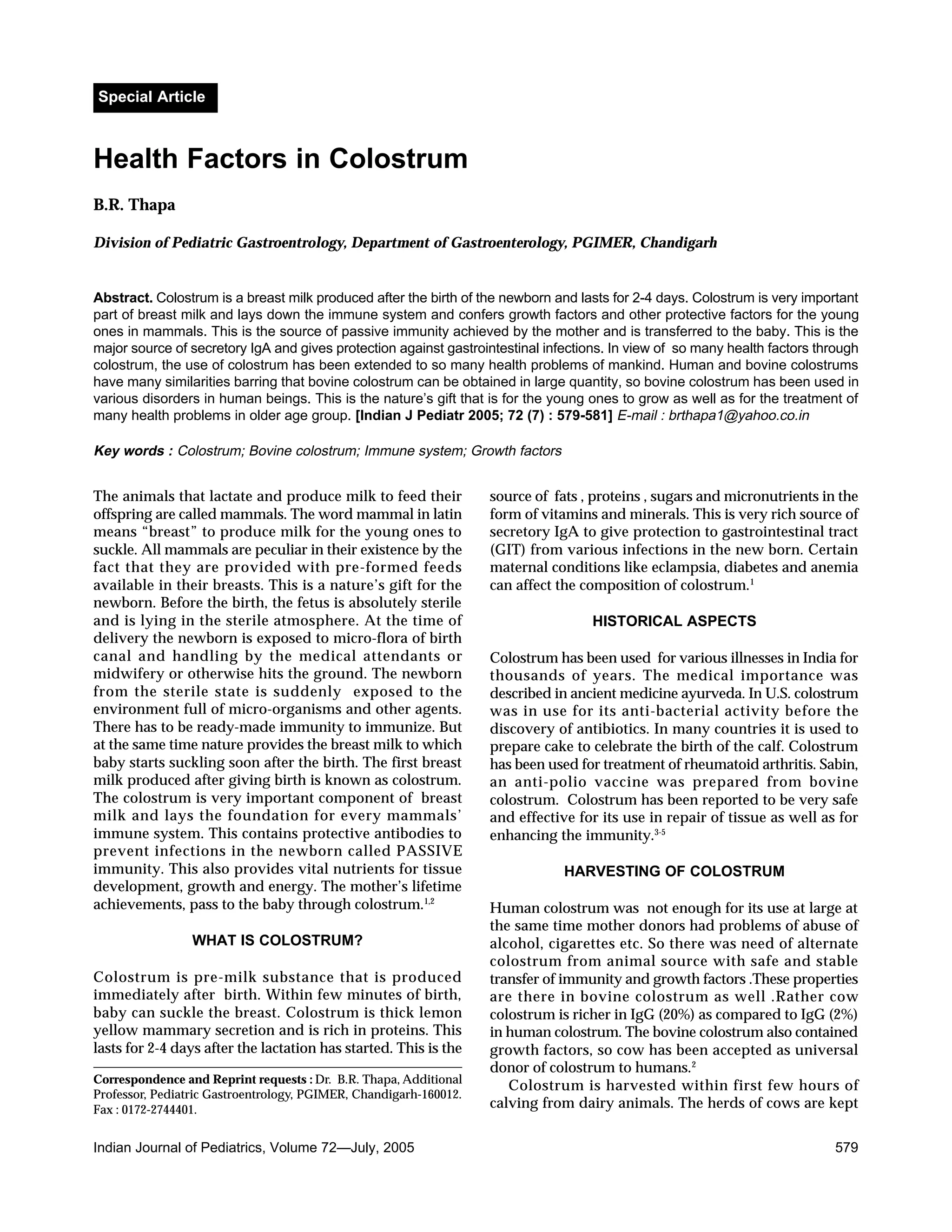 Health factors in colostrum | PDF