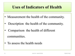 Health indicators lecture 2 | PPTX