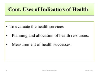 Health indicators lecture 2 | PPTX