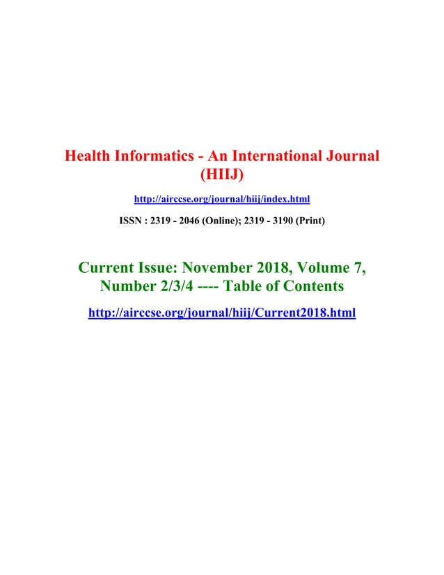 Health informatics an international journal (hiij) -- november 2018 ...