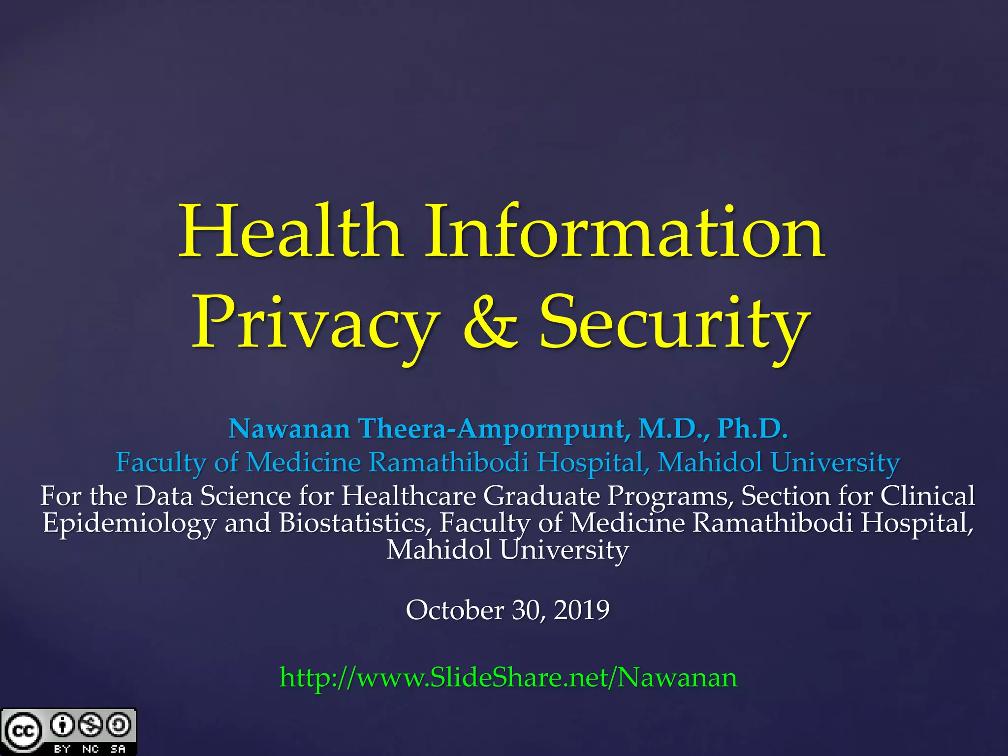 Health Information Privacy and Security (October 30, 2019) | PDF