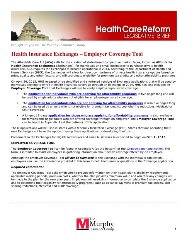 Health insurance exchanges Employer Coverage Tool | PDF