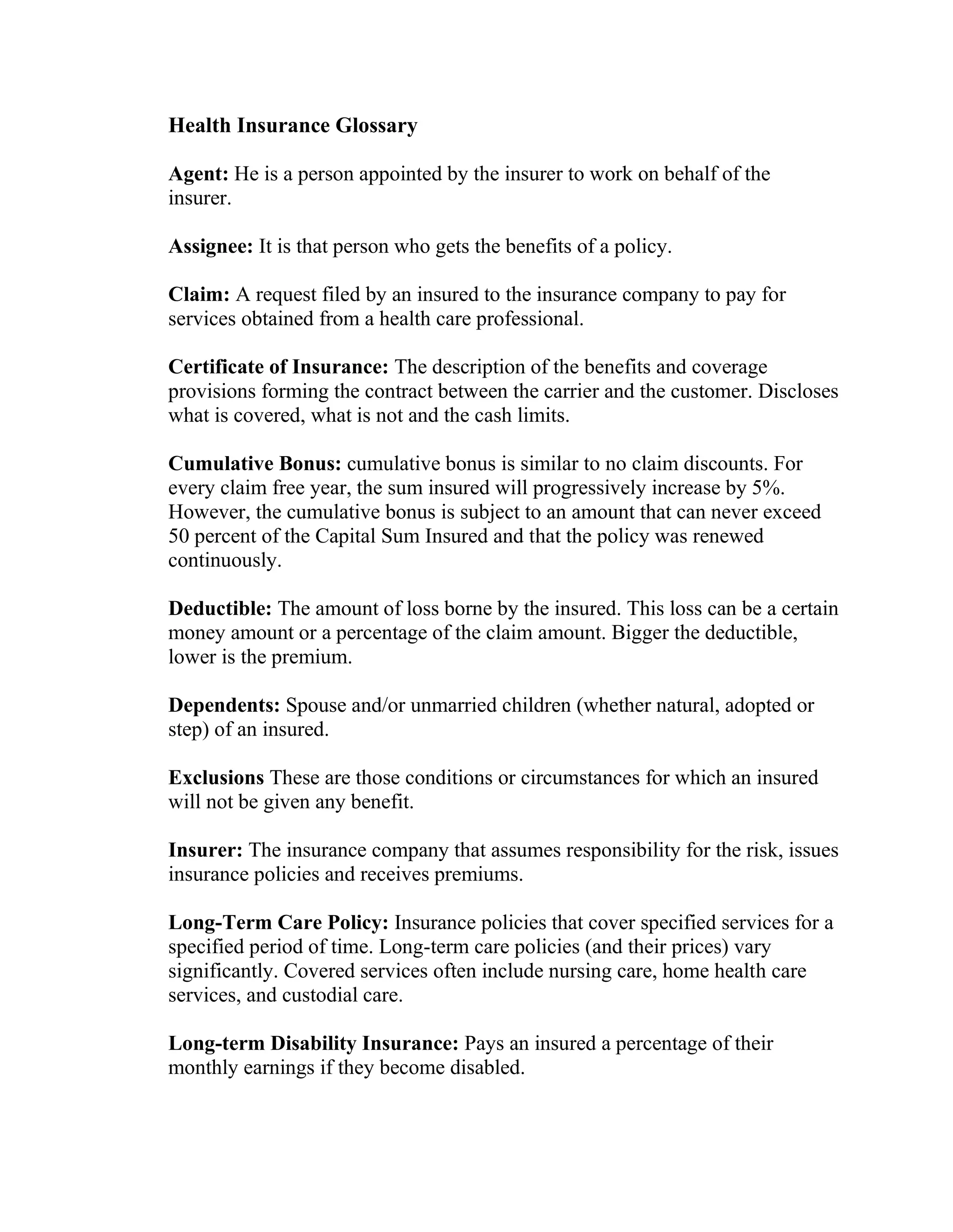 Health insurance glossary | DOCX