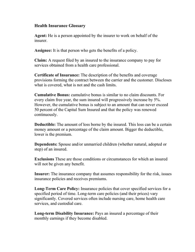 Health insurance glossary | PDF