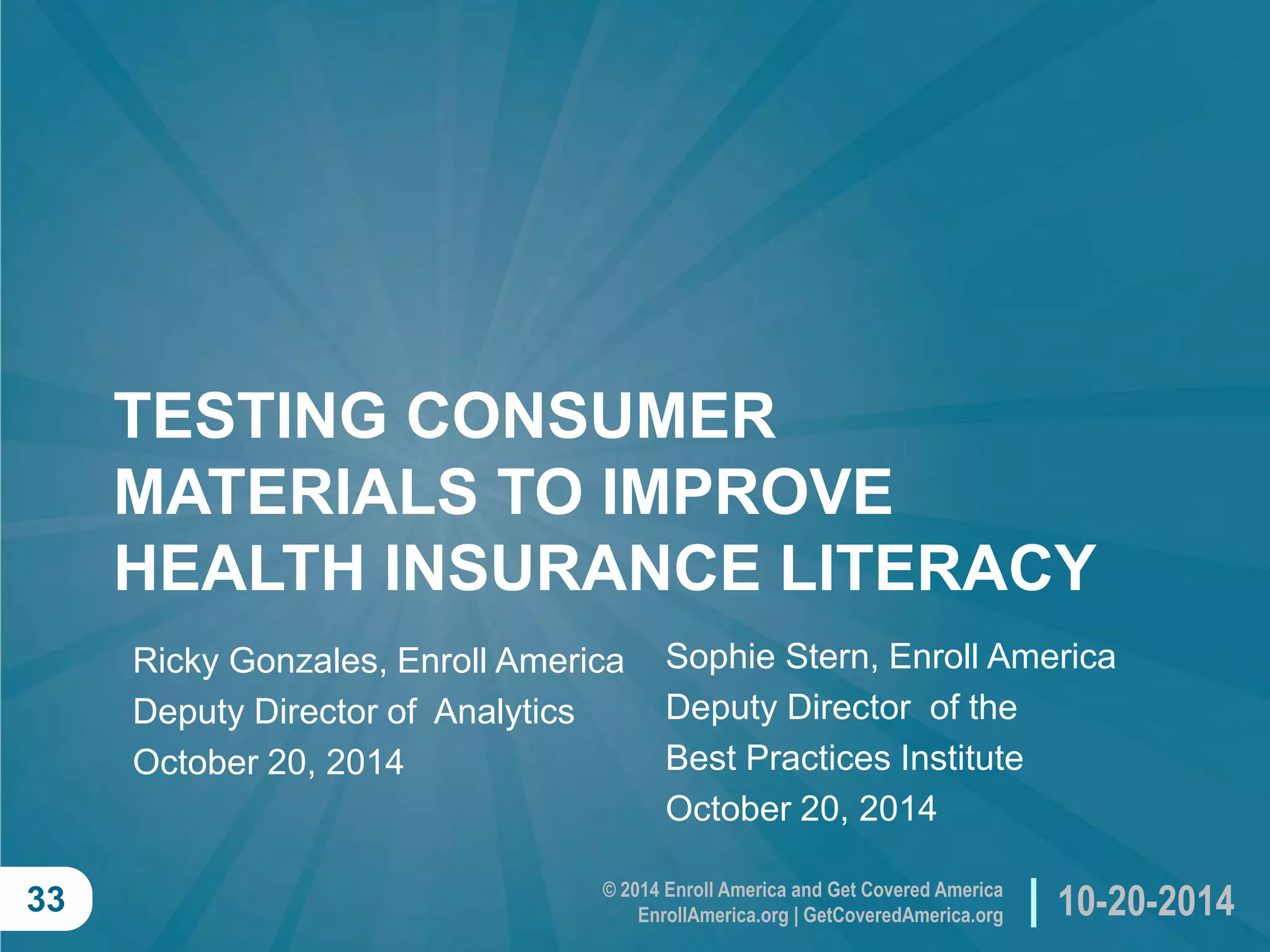Health Insurance Literacy: Key Considerations for Stakeholders | PPT