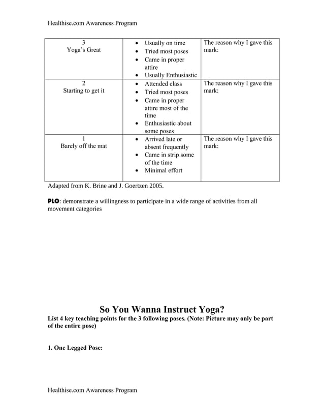 Healthise health information shares yoga assessment | PDF