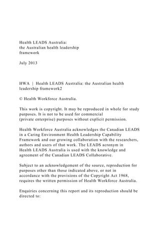Health LEADS Australiathe Australian health leadership fr.docx