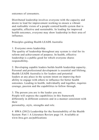 Health LEADS Australiathe Australian health leadership fr.docx
