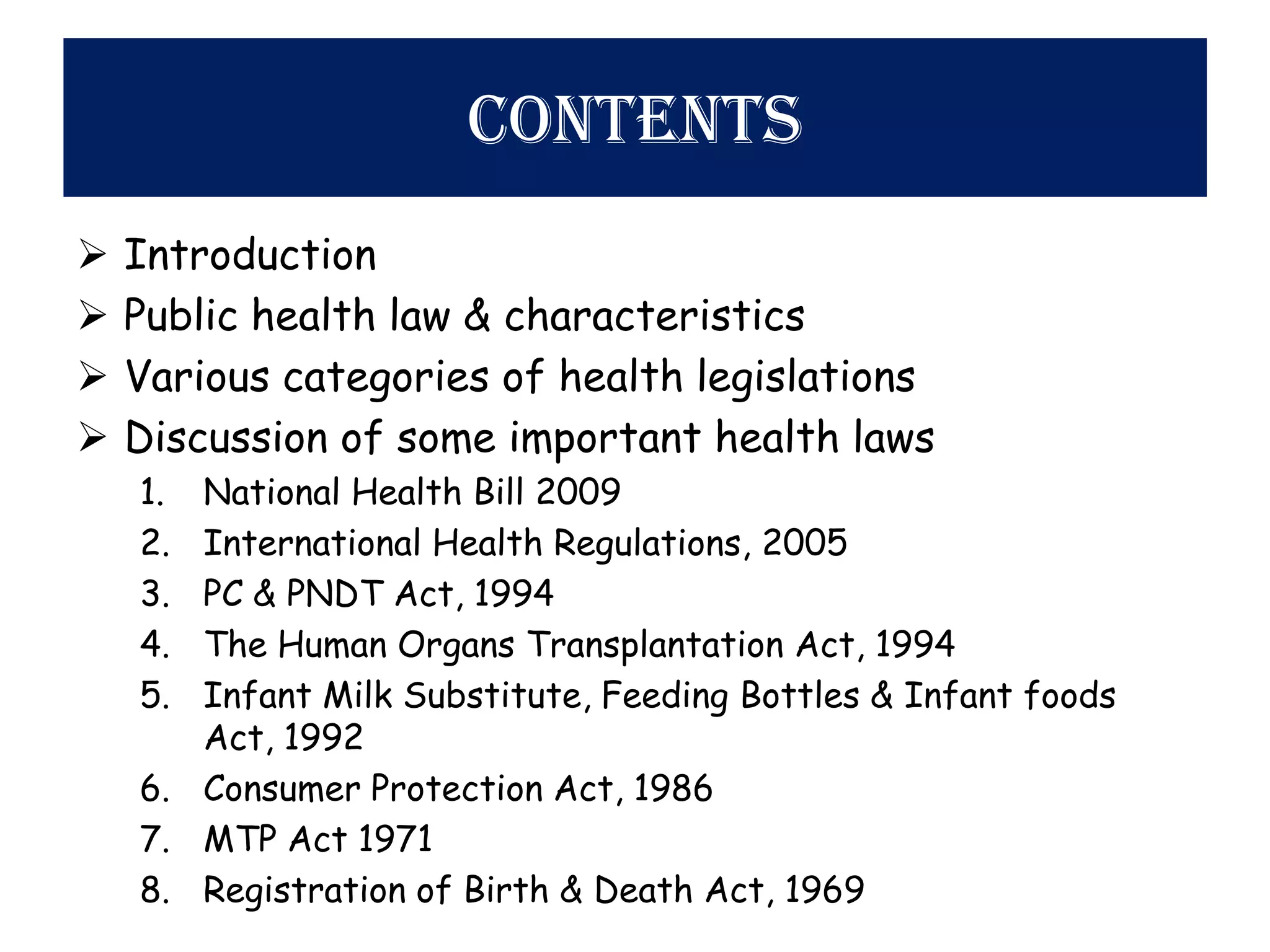 Health Legislations - Dr. Suraj Chawla | PPTX