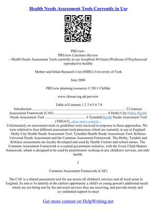 Health Needs Assessment Essay | PDF