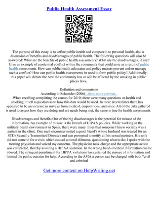 Health Needs Assessment Essay | PDF | Medical Tests | Medical Health