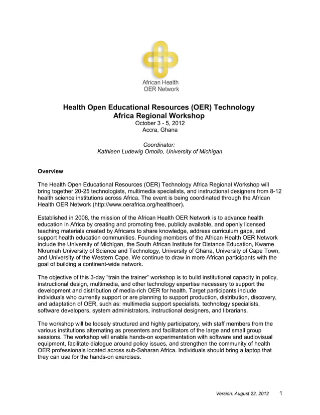 Health OER tech Africa 2012 Workshop - Draft Program | PDF