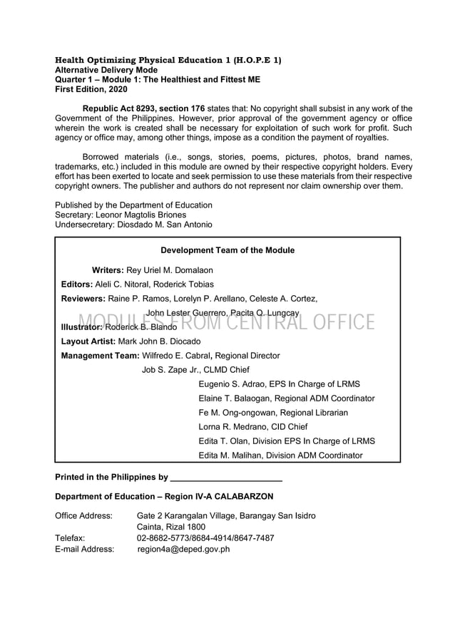 HEALTH OPTIMIZING P.E WEEK1.pdf | Fitness and Exercise | Healthy Living