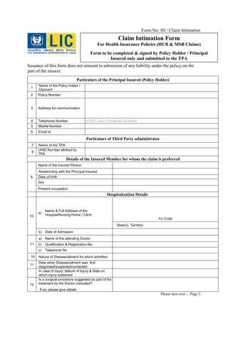 Health plusclaimintimationform | PDF