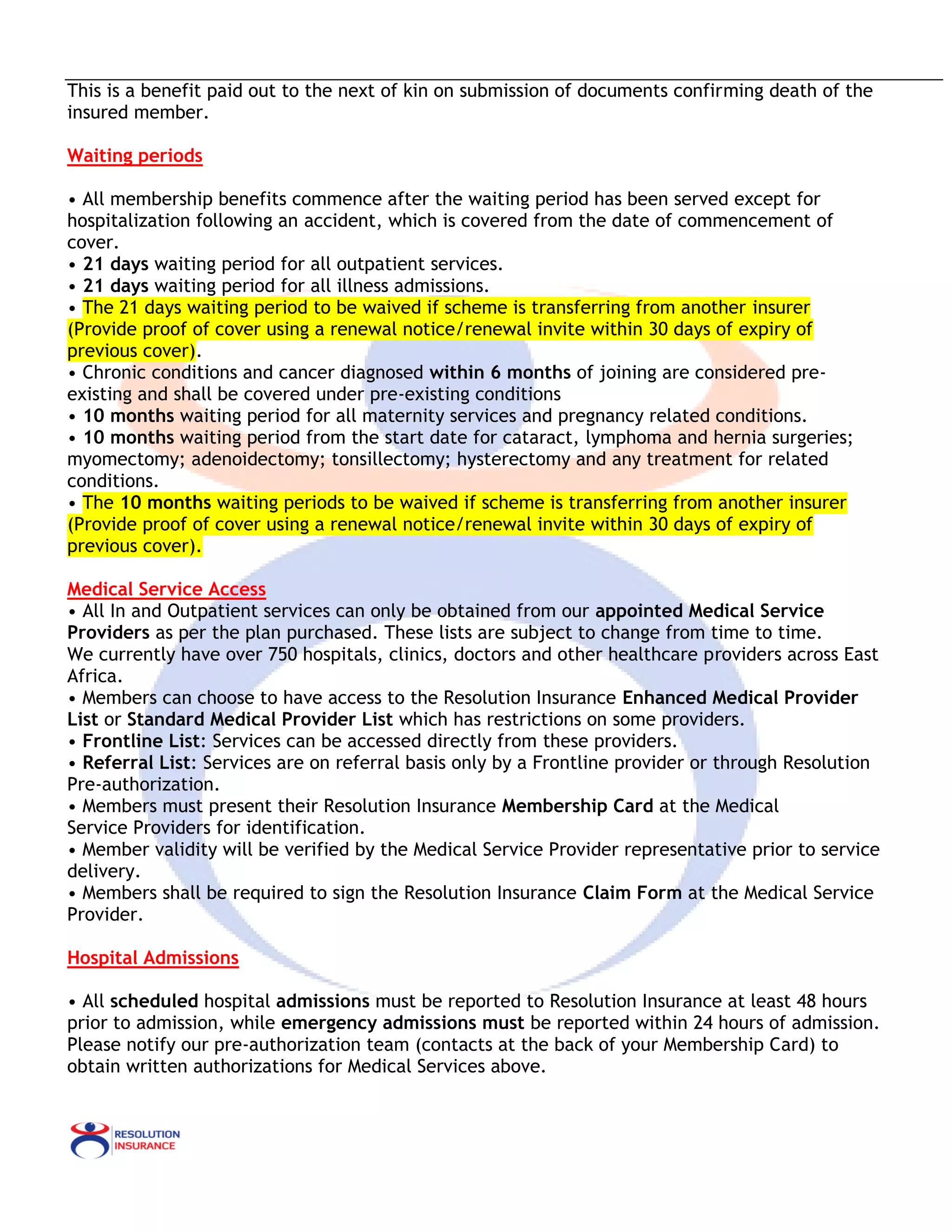 RESOLUTION INSURANCE HEALTH POLICY | PDF