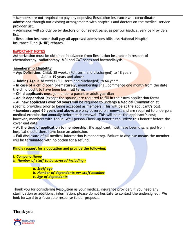 RESOLUTION INSURANCE HEALTH POLICY | PDF