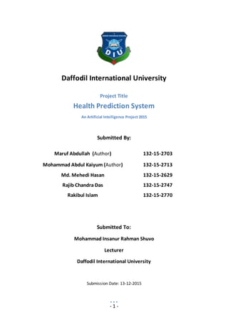 Health Prediction System - an Artificial Intelligence Project 2015 | DOCX