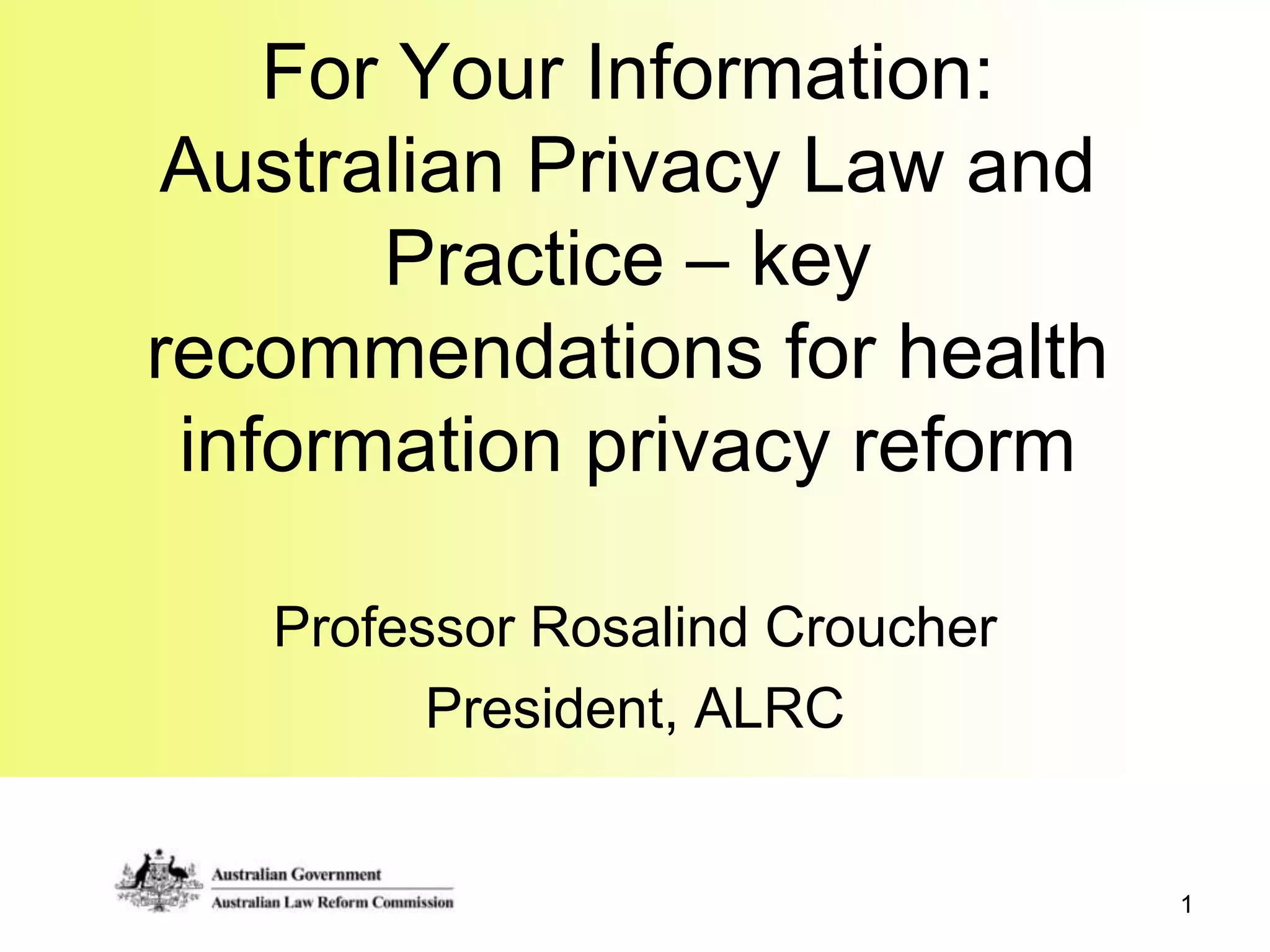 Key Recommendations for Health Information Privacy Reform | PPT